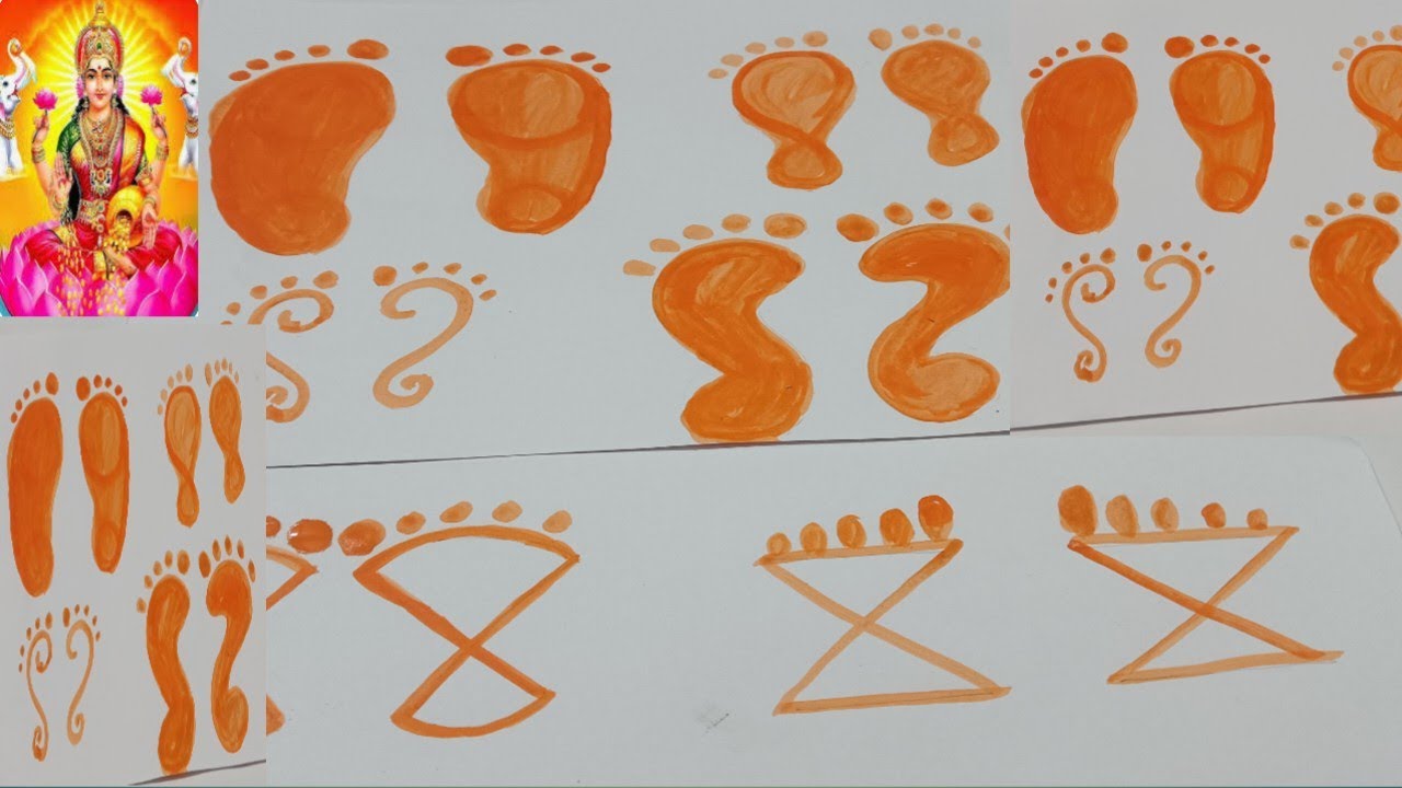 Lakshmi alpana/How to make 6 Easy Lakshmi pada design /Lakshmi ...