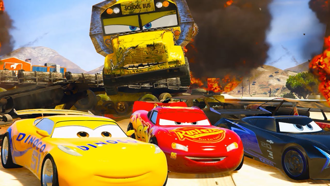 CARS 3 MISS FRITTER TIME SURPRISE AMBUSH CHASE CARS 3 RACE - YouTube