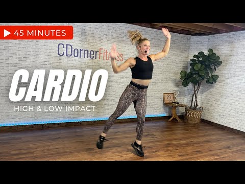 45 Min High and Low Impact Cardio Intervals 🔥 No equipment home workout ...