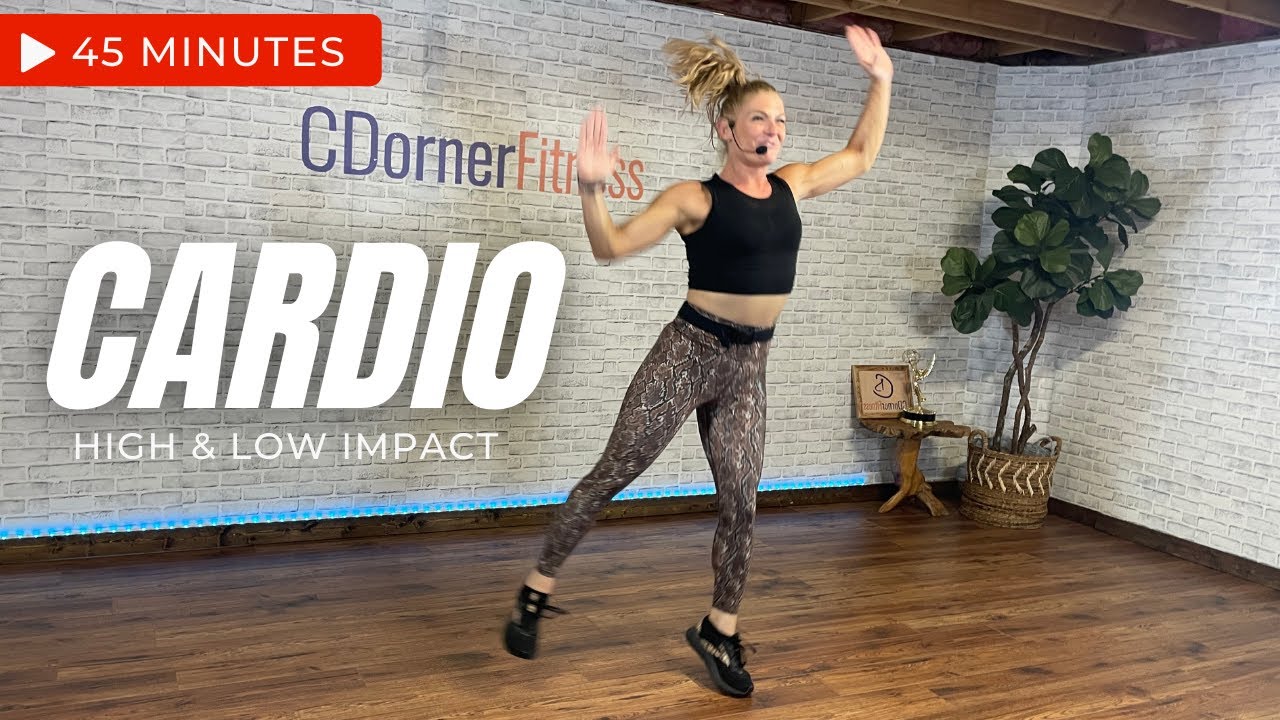 45 Min High and Low Impact Cardio Intervals 🔥 No equipment home workout ...
