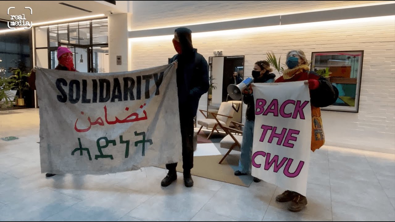 Scab delivery company occupied in solidarity with postal workers - YouTube