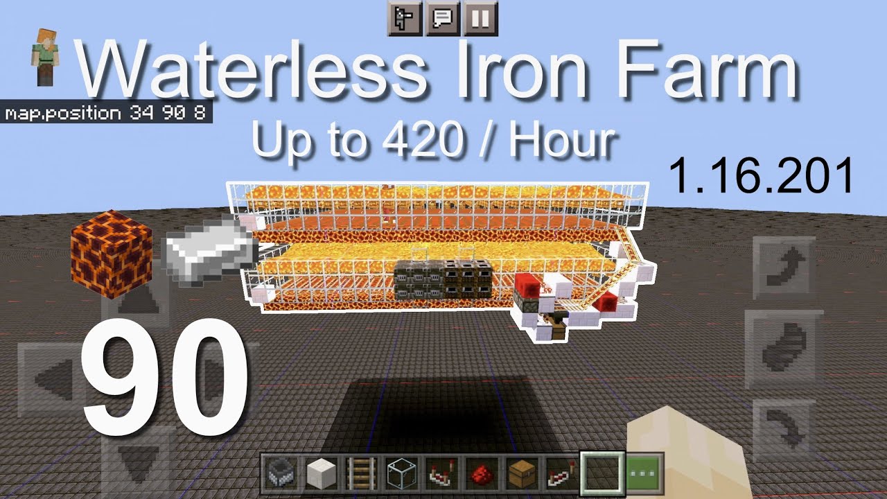 Minecraft Bedrock Tutorials(90) - How to build a Waterless Iron Farm ...