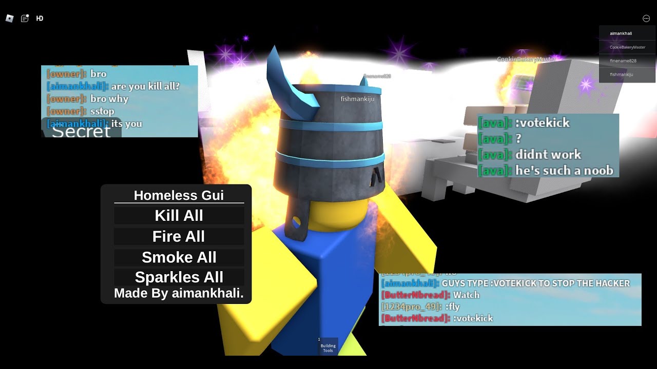 Homeless Gui | Fe kill all, Fire all, Smoke all, Sparkles all | only ...