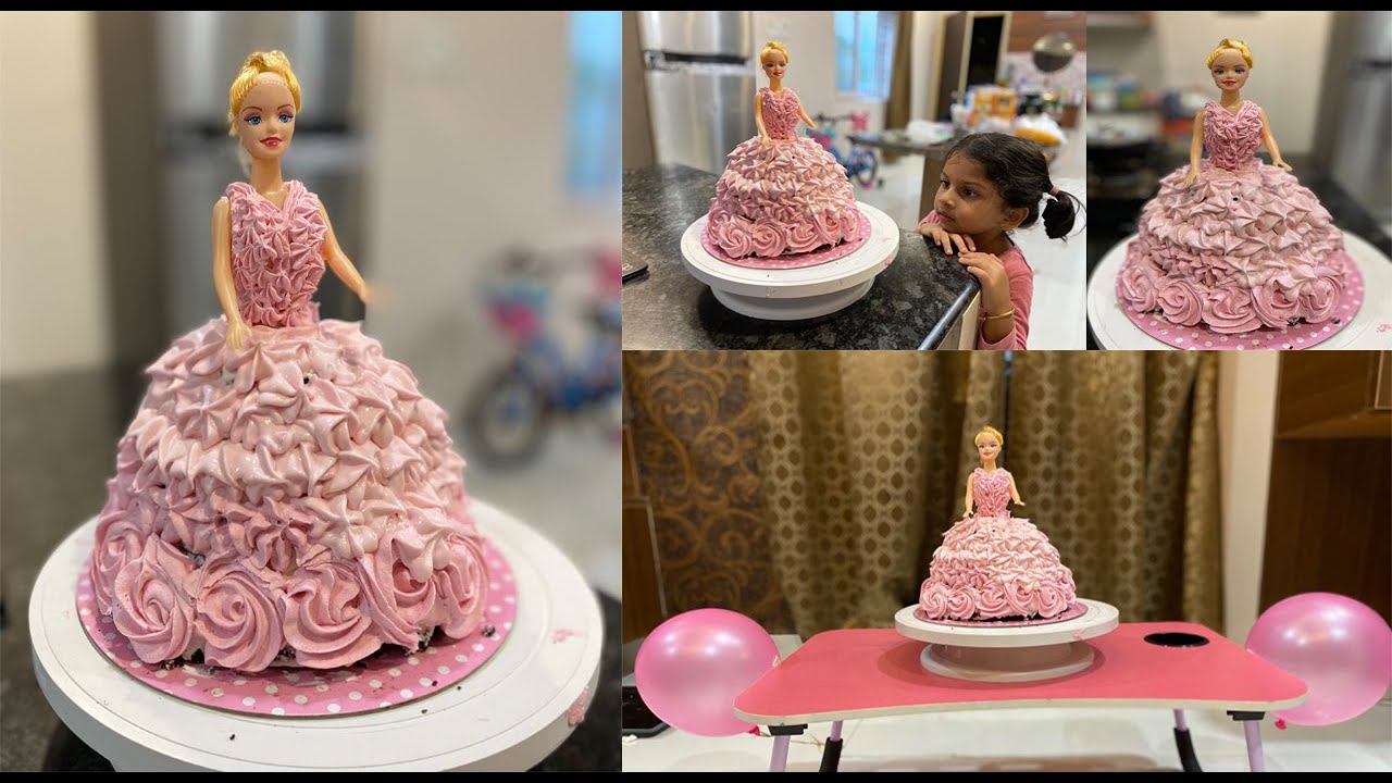 Barbie Cake / How to make barbie doll cake at home? First time making ...