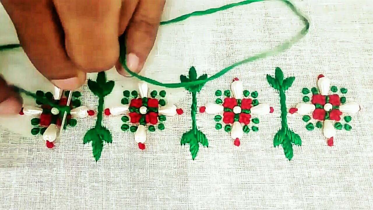 How To Make Hand Embroidery Border, With Satin Stitch, French knots And ...
