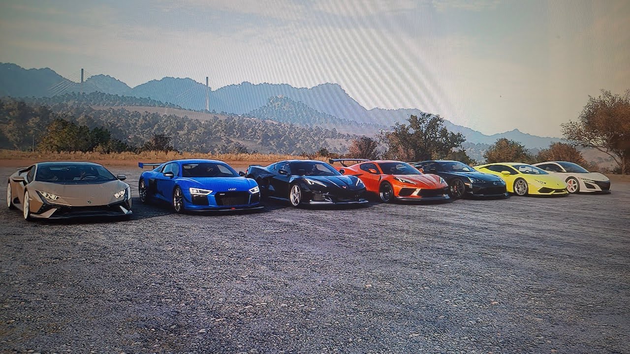 FH5 drag race Lamborghini Huracan Tecnica Vs R8 Vs C8 e-ray Vs C8 Z06 ...