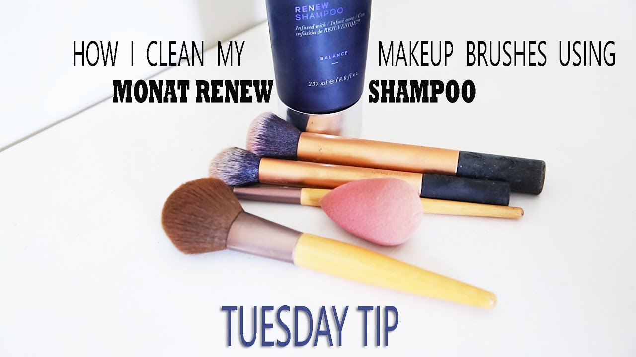 HOW TO CLEAN MAKEUP BRUSHES USING MONAT RENEW SHAMPOO - YouTube