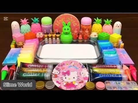 HELLO KITTY SLIME ! MIXING MAKEUP Clay and more into GLOSSY Slime World ...