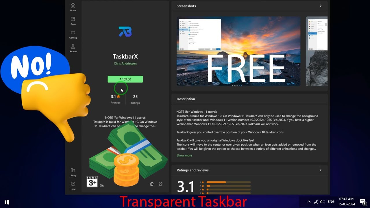 Transparent Taskbar in Windows 10 || Taskbar X pctips - YouTube