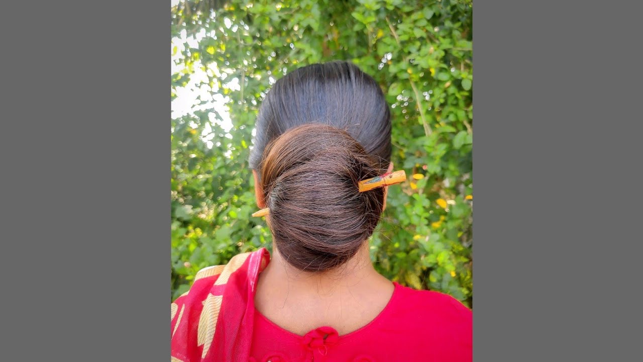 Silky hair bun with stick | Long silky hair bun | Bong hairstyle - YouTube