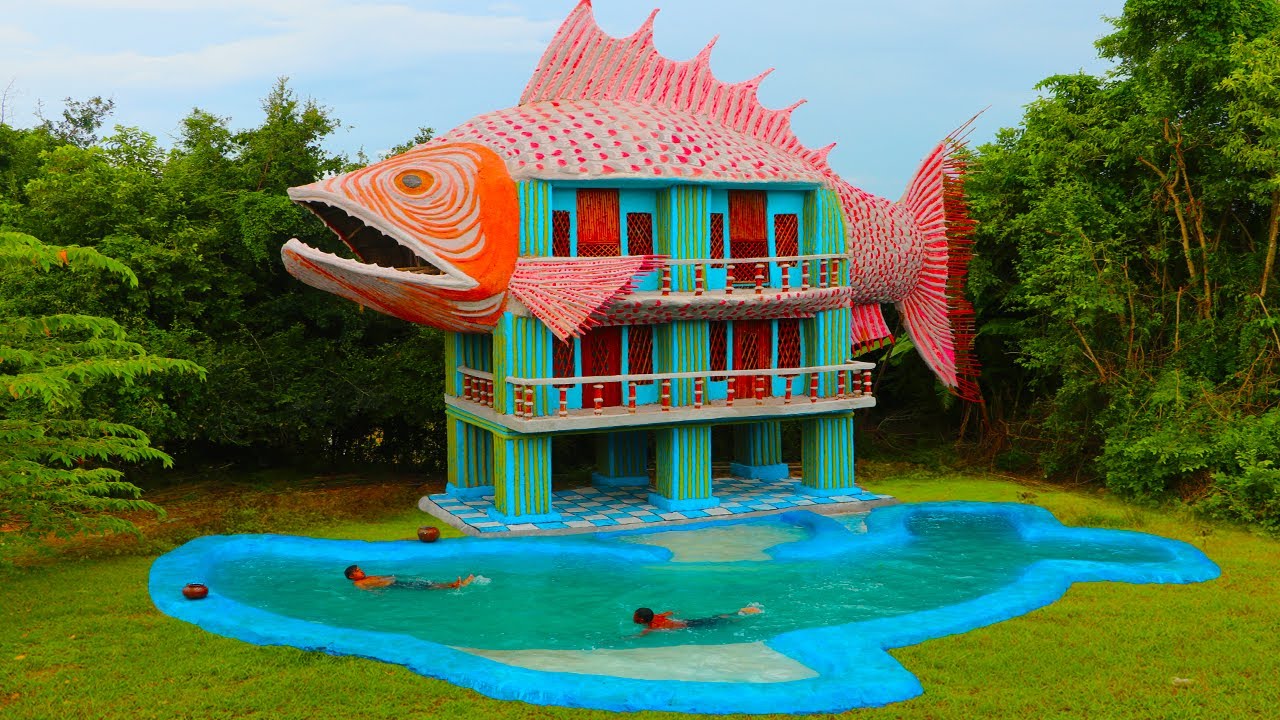 [Full Video] Amazing Design Mud Villa House Shape Fish And Swimming ...