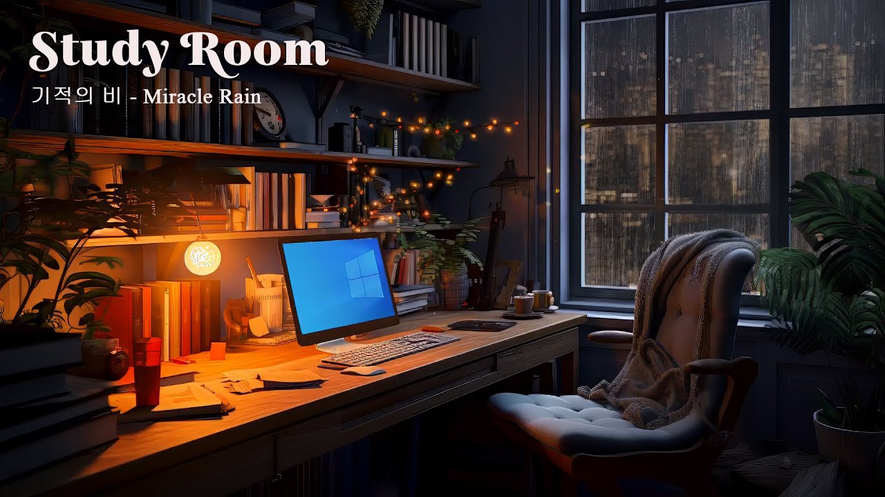 아름다운 도시의 밤이 내려다보이는 창밖에 내리는 비 📖 공부하고 쉴 수 있는 분위기 - Study Room ASMR - YouTube