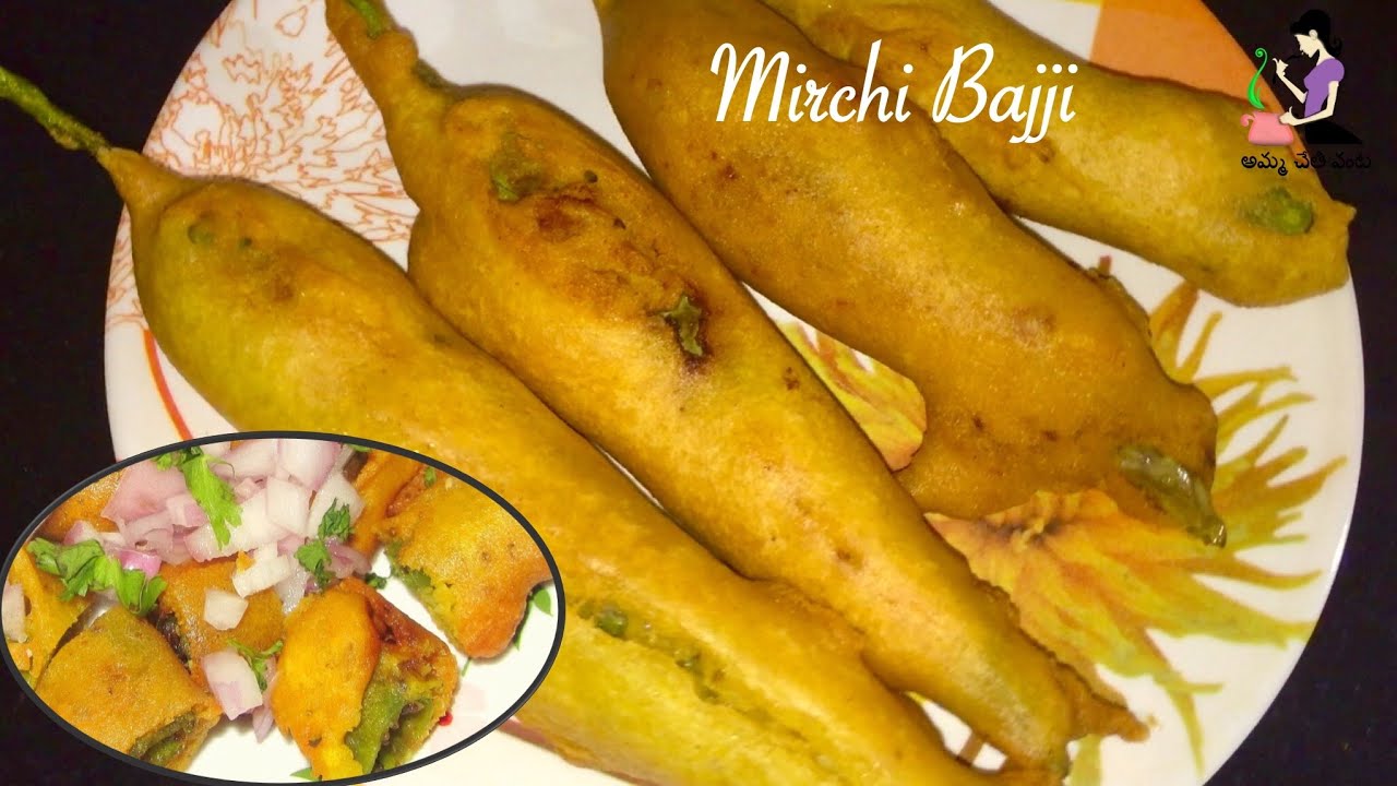 Mirchi Bajji Recipe In Telugu | Mirapakaya Bajji | Onion Stuffed Mirchi ...