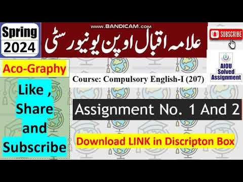 ⏩ AIOU Code 207 Solved Assignment No.1 & 2 Spring 2024 || Subject: English - I || Level: Matric ...