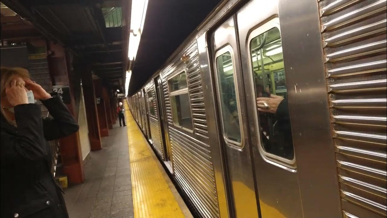 MTA NYC Subway|IND 6th Avenue Line|R32 (D) Train Entering and Leaving 34th Street Harold Square ...