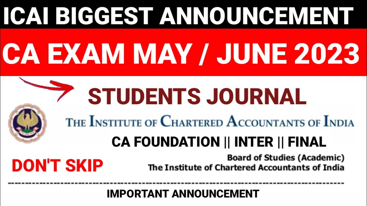 ICAI Official Announcement || CA Exam June 2023 || Very Important ...