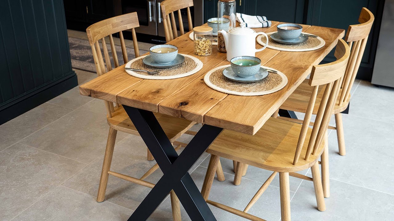 Our Rustic Oak Dining Table - Traditional Beams - YouTube