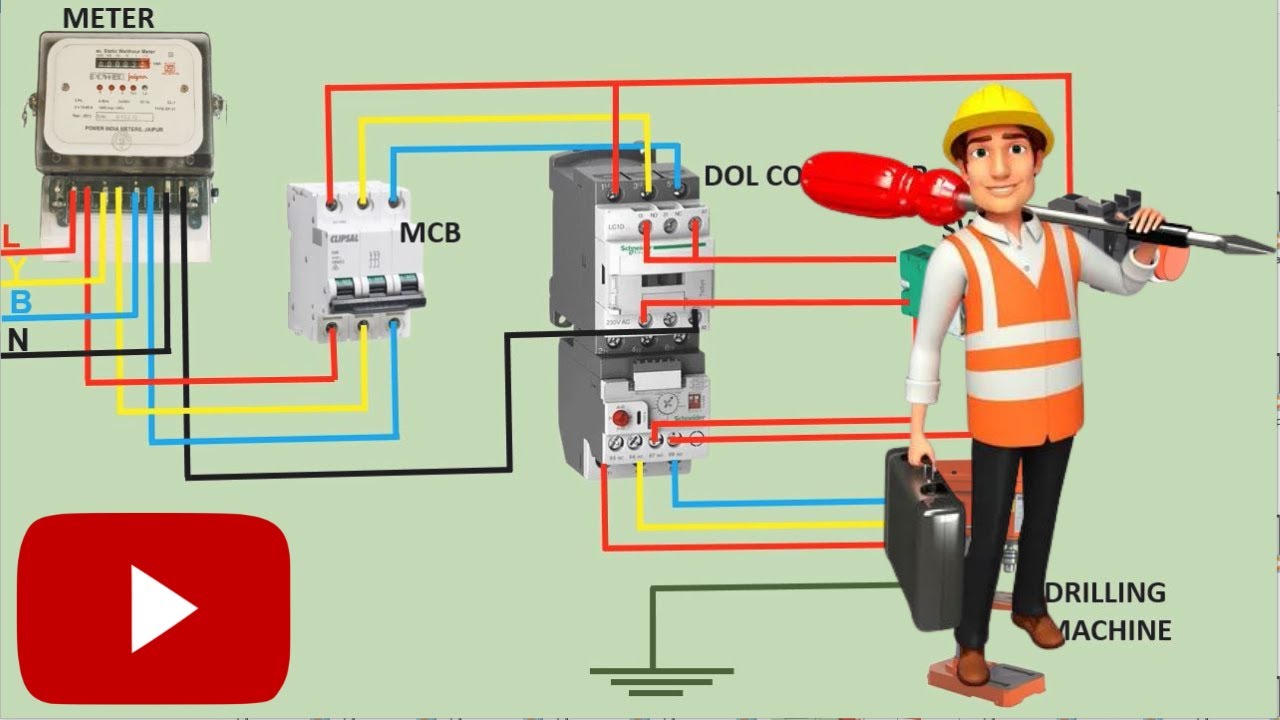 3 PHASE DOL STARTER CONNECTION DIAGRAM /WIRING ANIMATION - YouTube