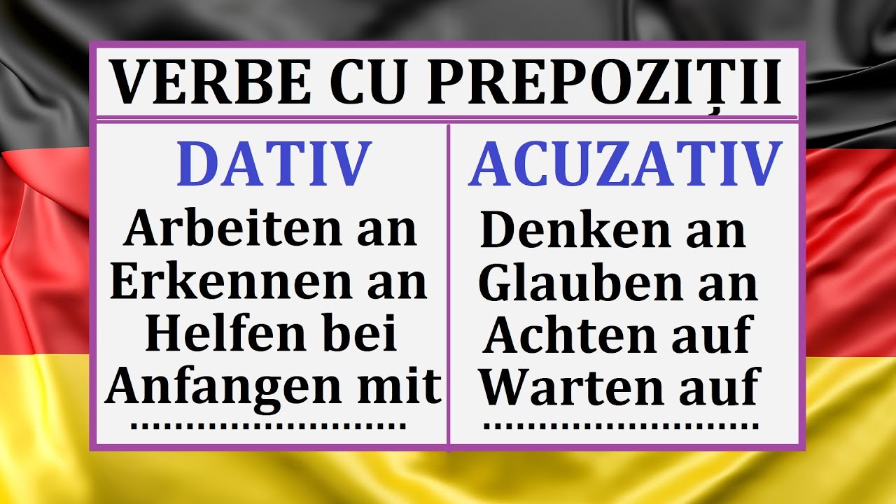Invata Germana | Verbe cu prepozitii in cazul DATIV si ACUZATIV - YouTube