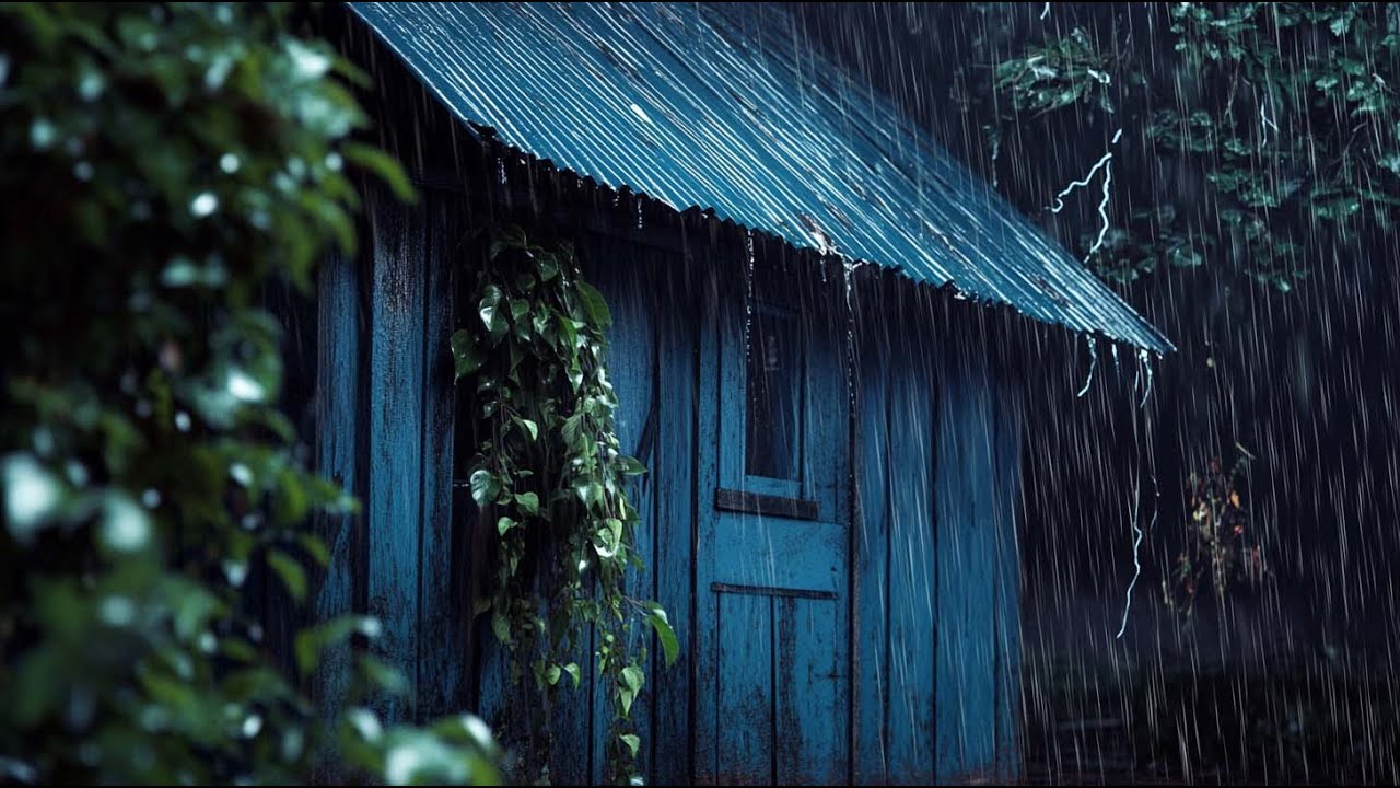 Heavy Rain and Thunder at Midnight | Relaxing Storm Sounds on Metal ...