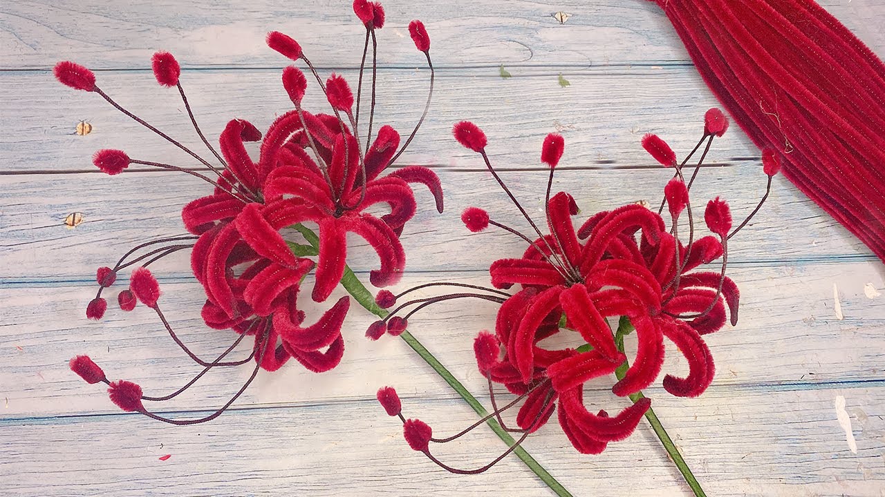 DIY Beautiful flowers with Pipe Cleaner - Red Spider Lily Pipe Cleaner ...