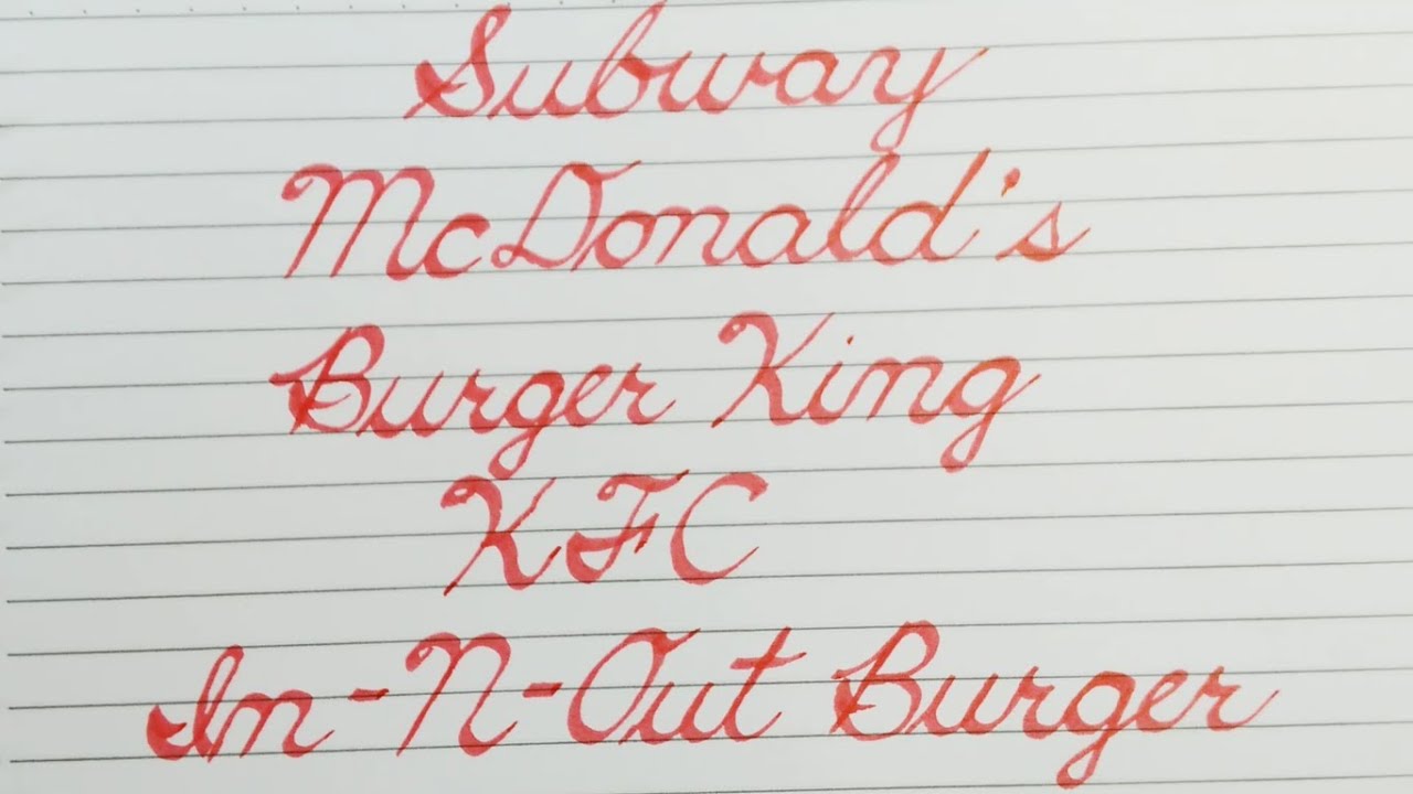 Famous Fast Food Restaurants | English Cursive Handwriting | Learn How ...