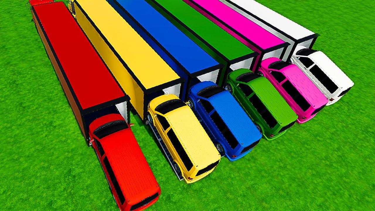 TRANSPORT OF COLORS ! COLORED MINI BUS CARS TRANSPORTING WITH COLORED ...