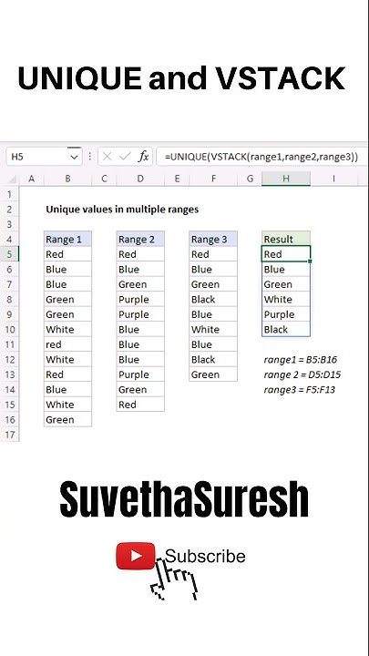 Extract unique values from multiple columns using excel UNIQUE and VSTACK function - YouTube