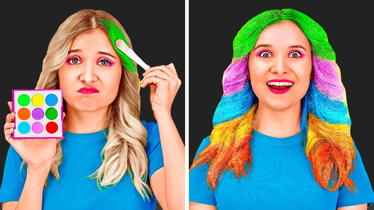 FUNNY GIRLY PROBLEMS WITH LONG HAIR || Colorful Girly Hacks And DIY ...