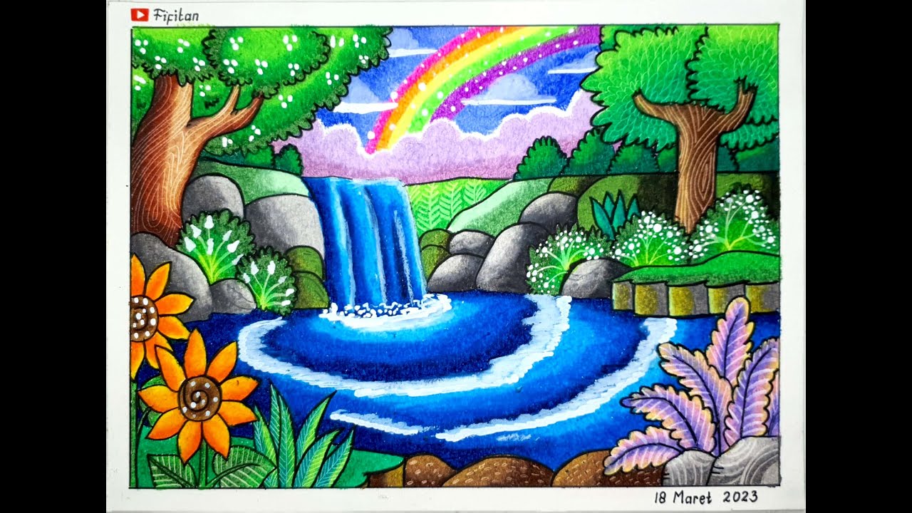 Tutorial Menggambar Dan Gradasi Warna Oilpastel Tema Pemandangan Air