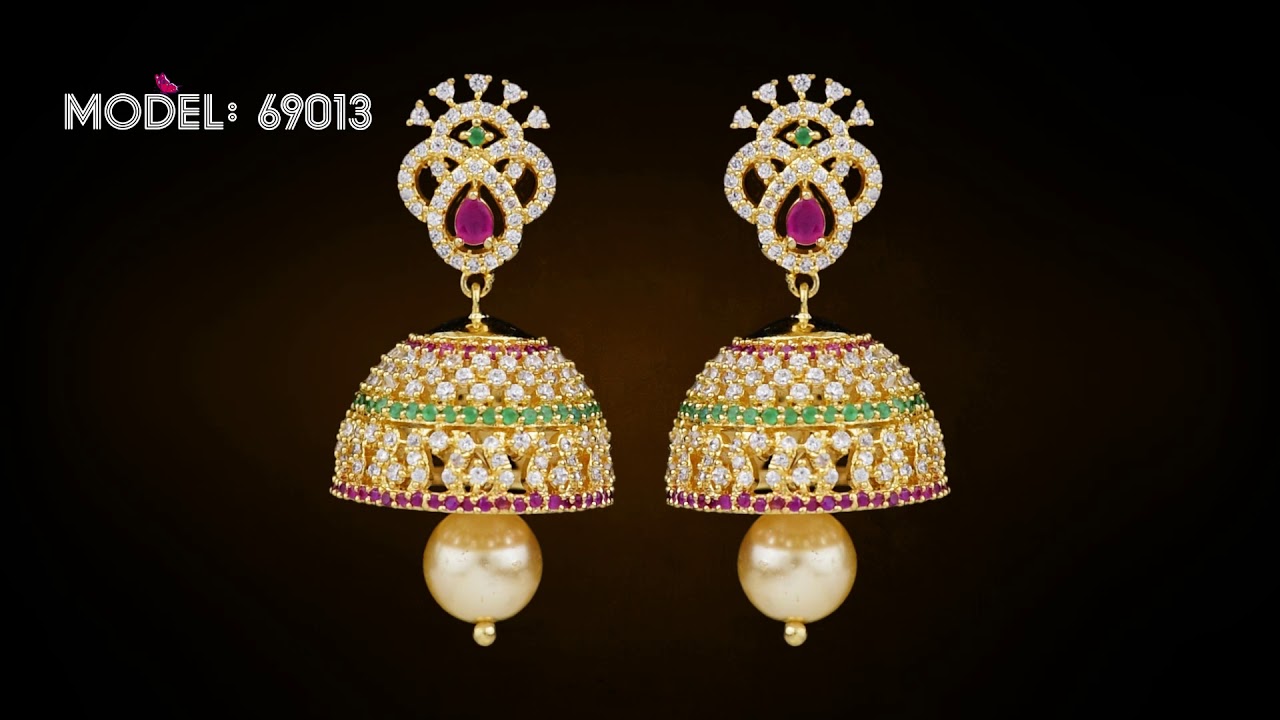 Traditional Multi-color American Diamond Jhumka Earrings | Violet ...
