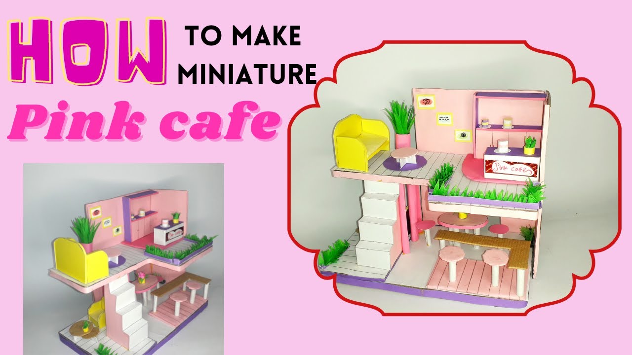 HOW TO MAKE Miniature Cardboard, Miniature Pink Cafe, miniature ...