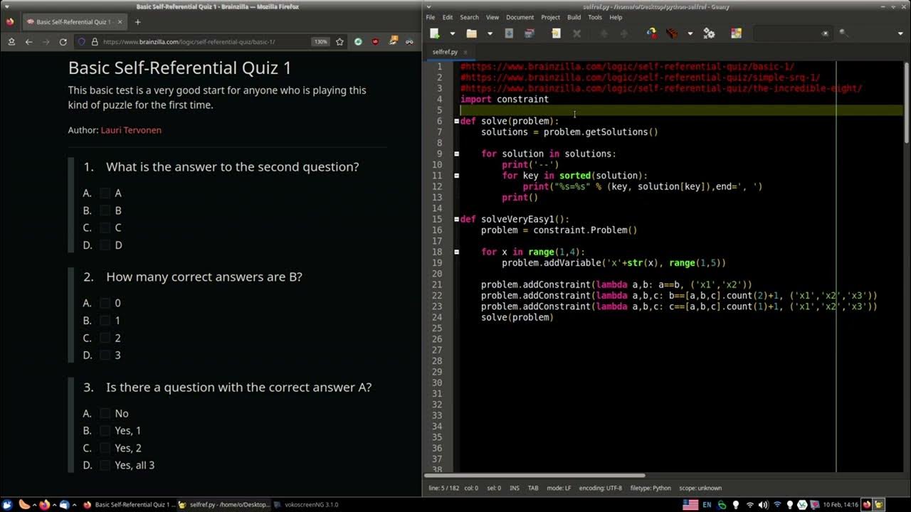 Self-Referential Quiz + python-constraint (★☆☆) - YouTube