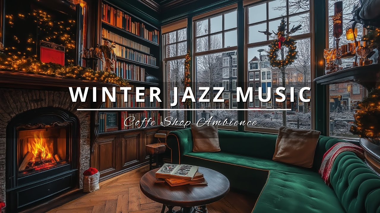 Cozy Winter Porch ️ Warm Jazz Music & Fireplace Sounds | Relaxing ...