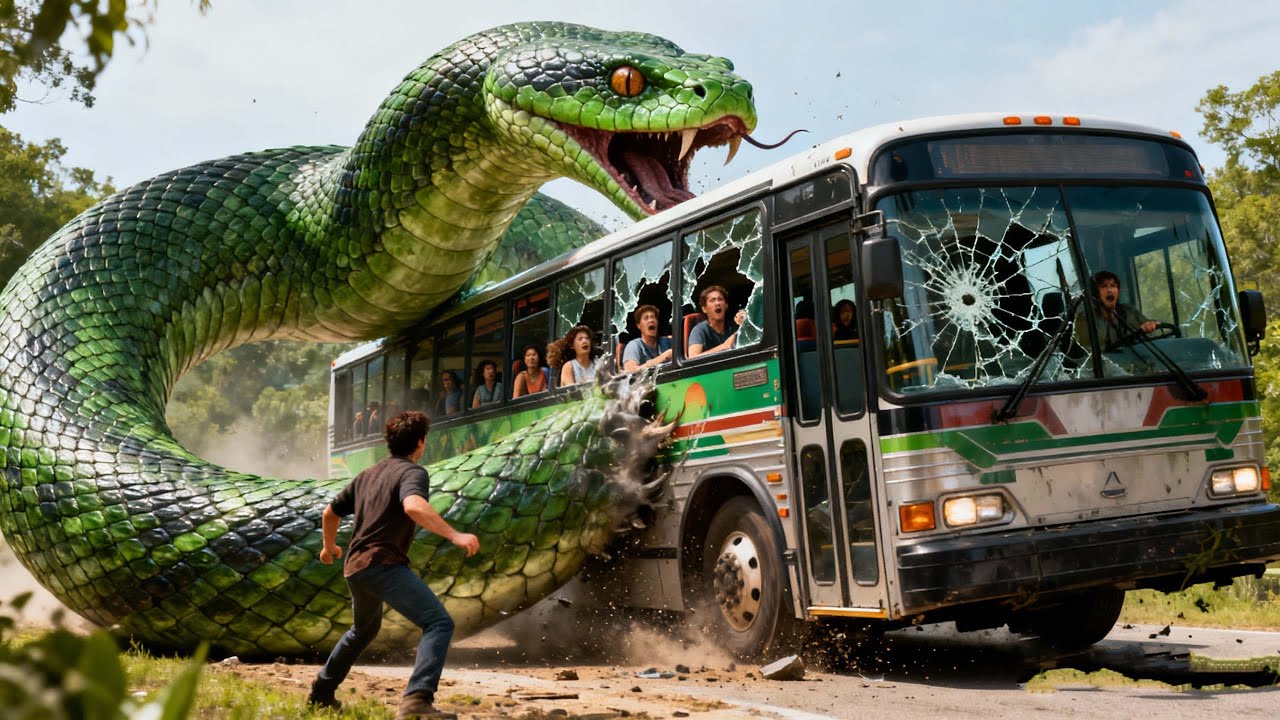 The giant snake actually swept the sightseeing bus away and threw it to ...