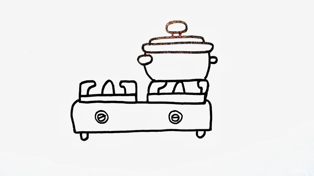 Gas Stove and Cooker Drawing| Gas Stove Drawing Step by Step - YouTube