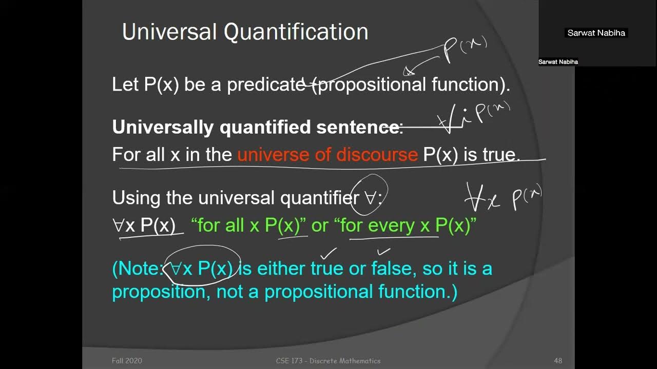 Discrete Math: Universal and Existential Quantifier - YouTube