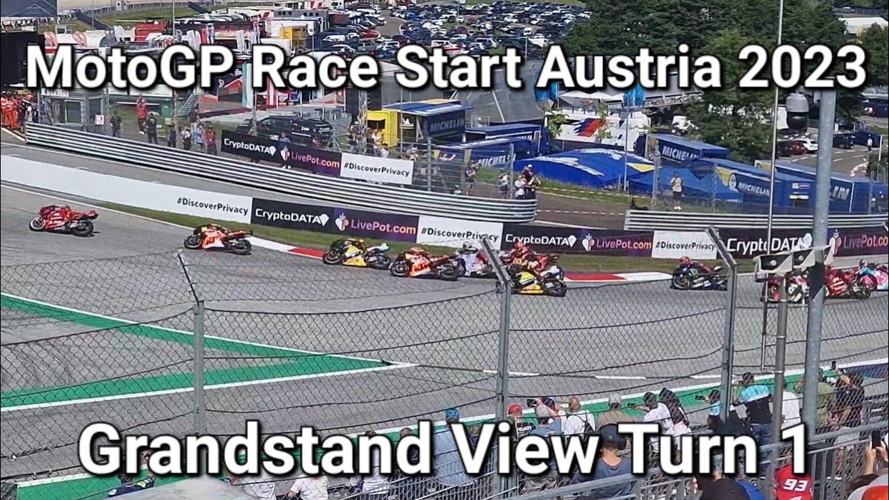 MotoGP RACE START AUSTRIA from GRANDSTAND VIEW TURN 1 - YouTube