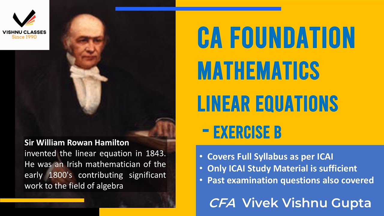 CA Foundation | Mathematics | Linear Equations - Exercise B - YouTube
