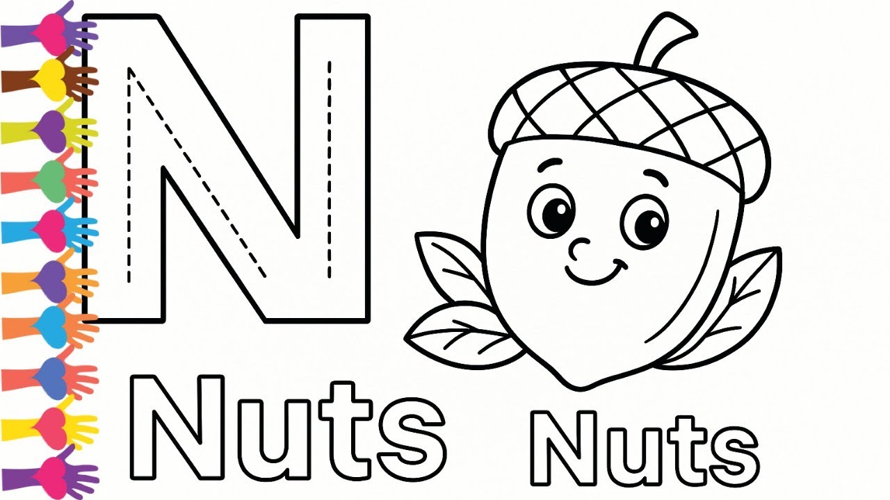 N for Nuts| ABC Tracing and Coloring | Learn Alphabet with ...