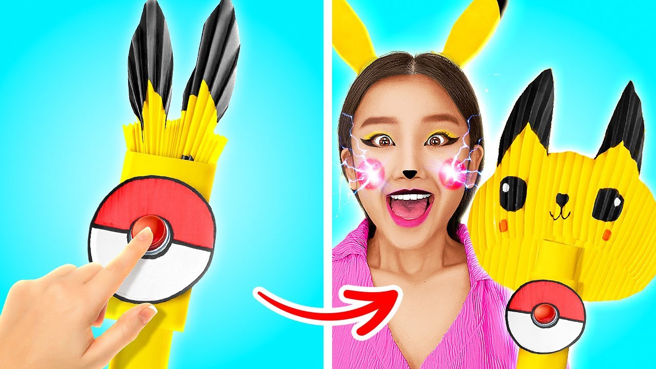 EASY PIKACHU ORIGAMI FAN || Rich VS Broke *How to make FREE DYI Fidgets ...