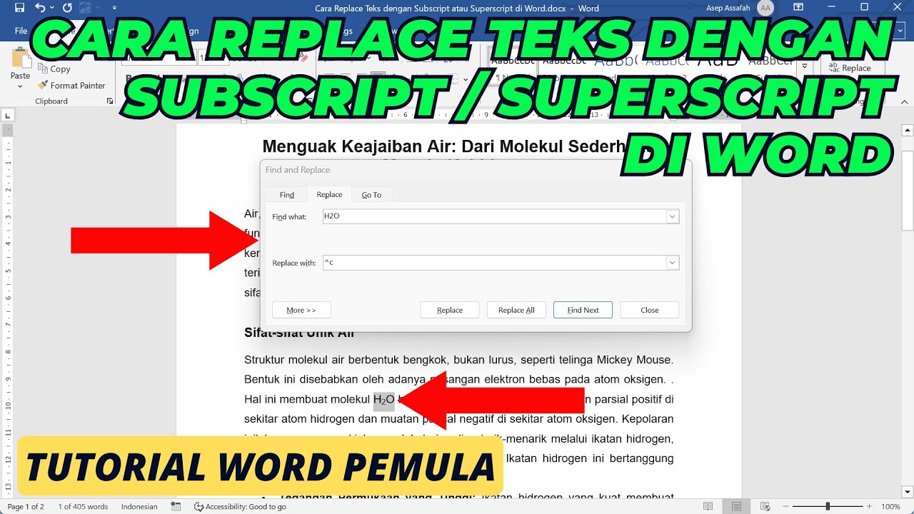 Cara Replace Teks dengan Subscript atau Superscript di Word | Tutorial ...