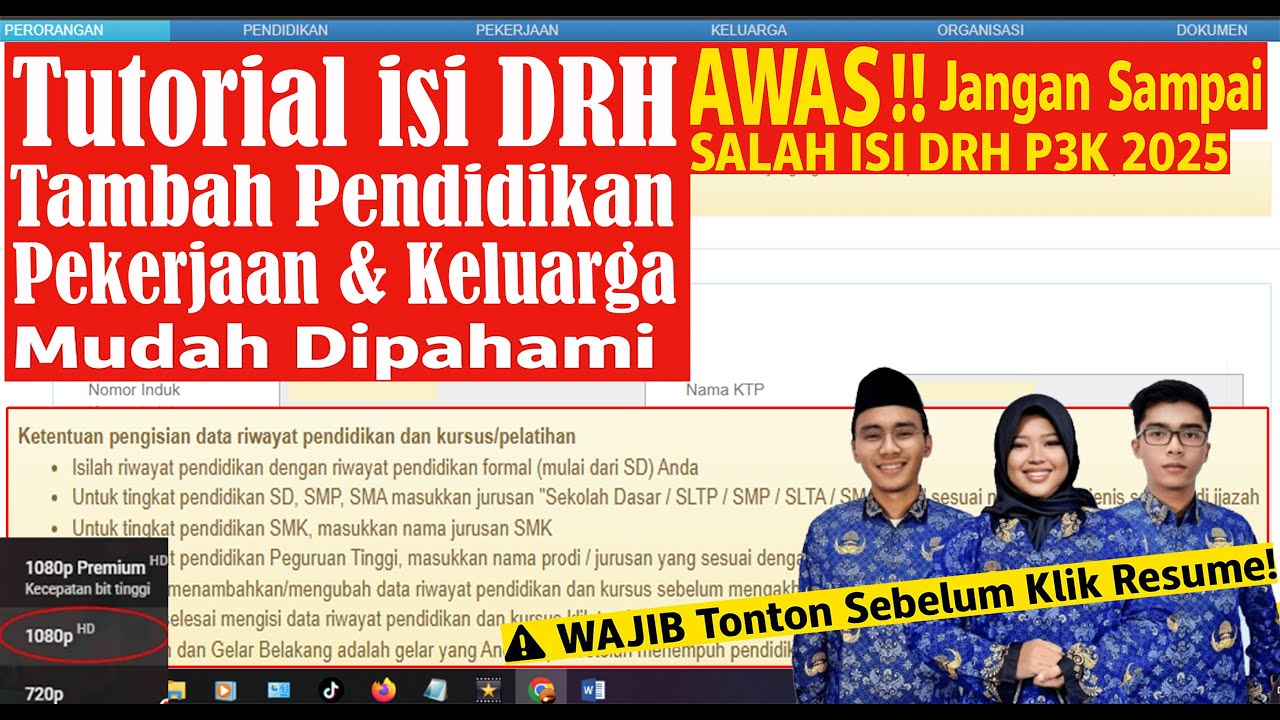 Tutorial Isi DRH Tambah Pendidikan Pekerjaan dan Keluarga P3K Paruh ...