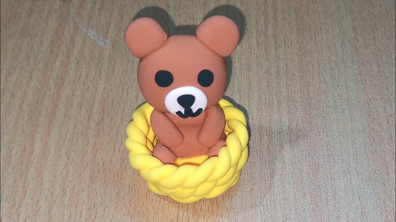 How to make a cute teddy with basket from foam clay|| step by step ...