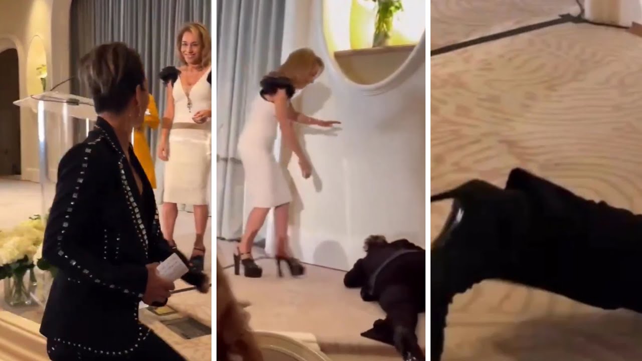 Halle Berry Took a Tumble in a Pair of Sky-High Stuart Weitzman Stilettos - YouTube