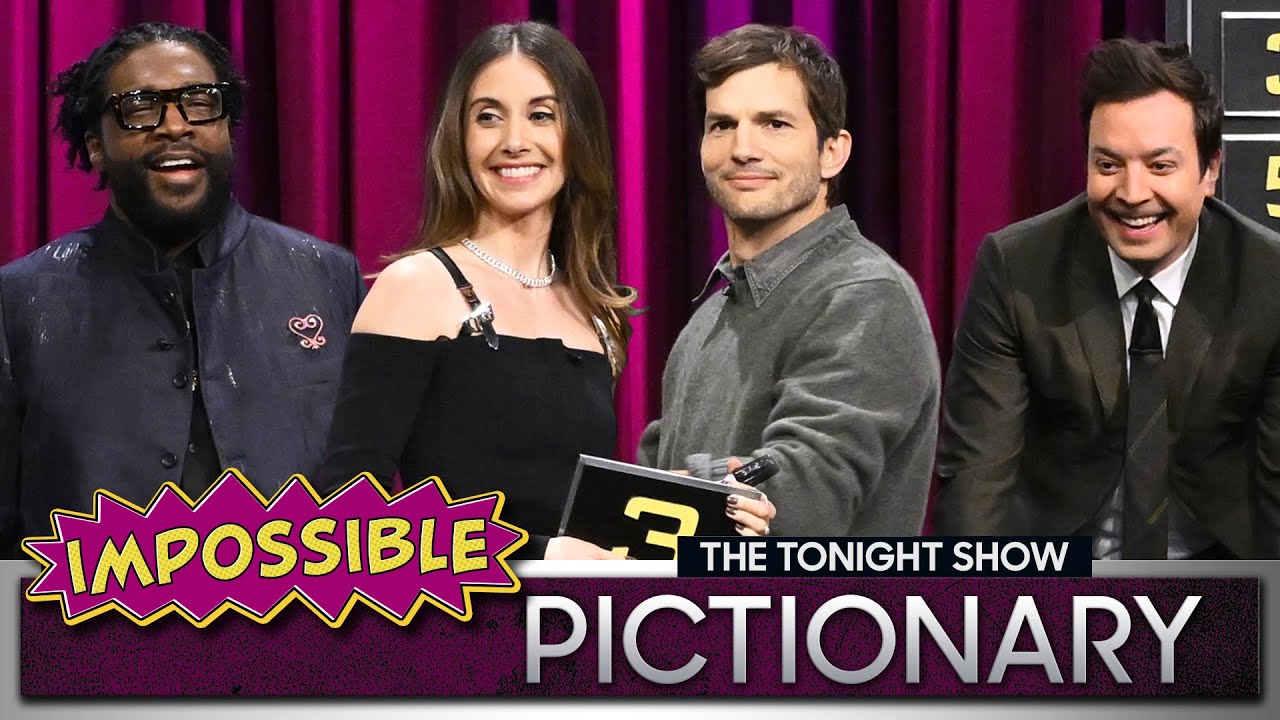 Impossible Pictionary with Ashton Kutcher and Alison Brie | The Tonight ...