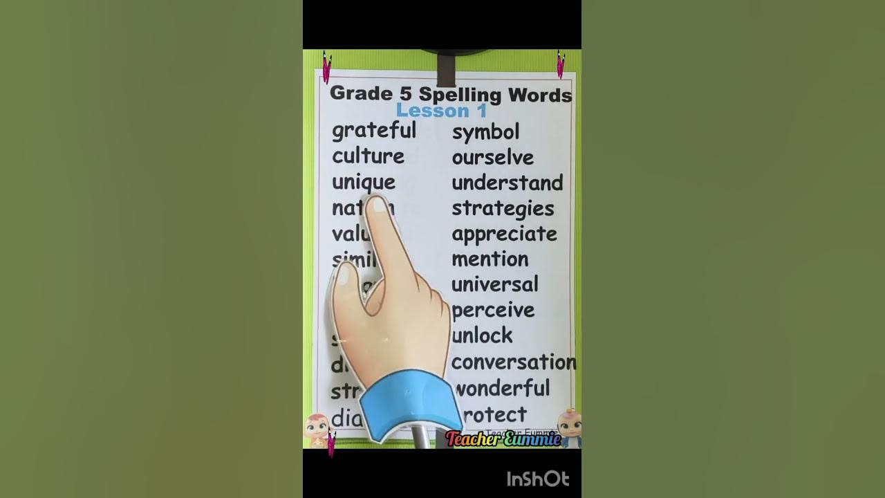 GRADE 5 SPELLING WORDS LESSON 1 - YouTube