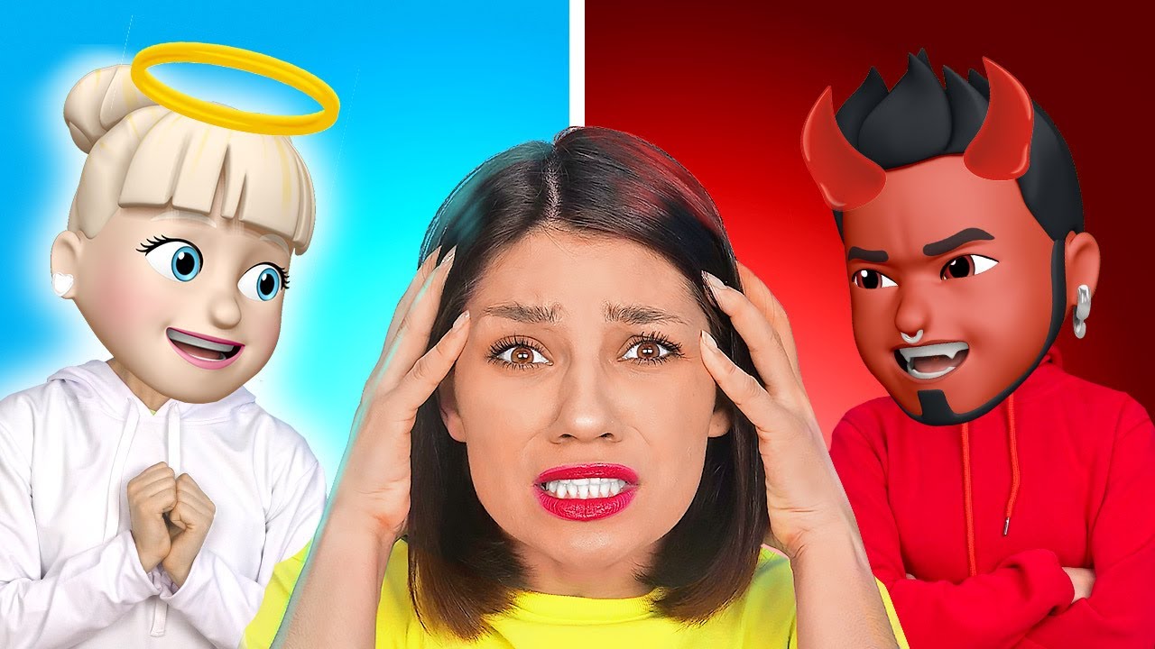 ANGEL VS DEMON CONTROL ME || Emoji Characters in Real Life! Good and ...
