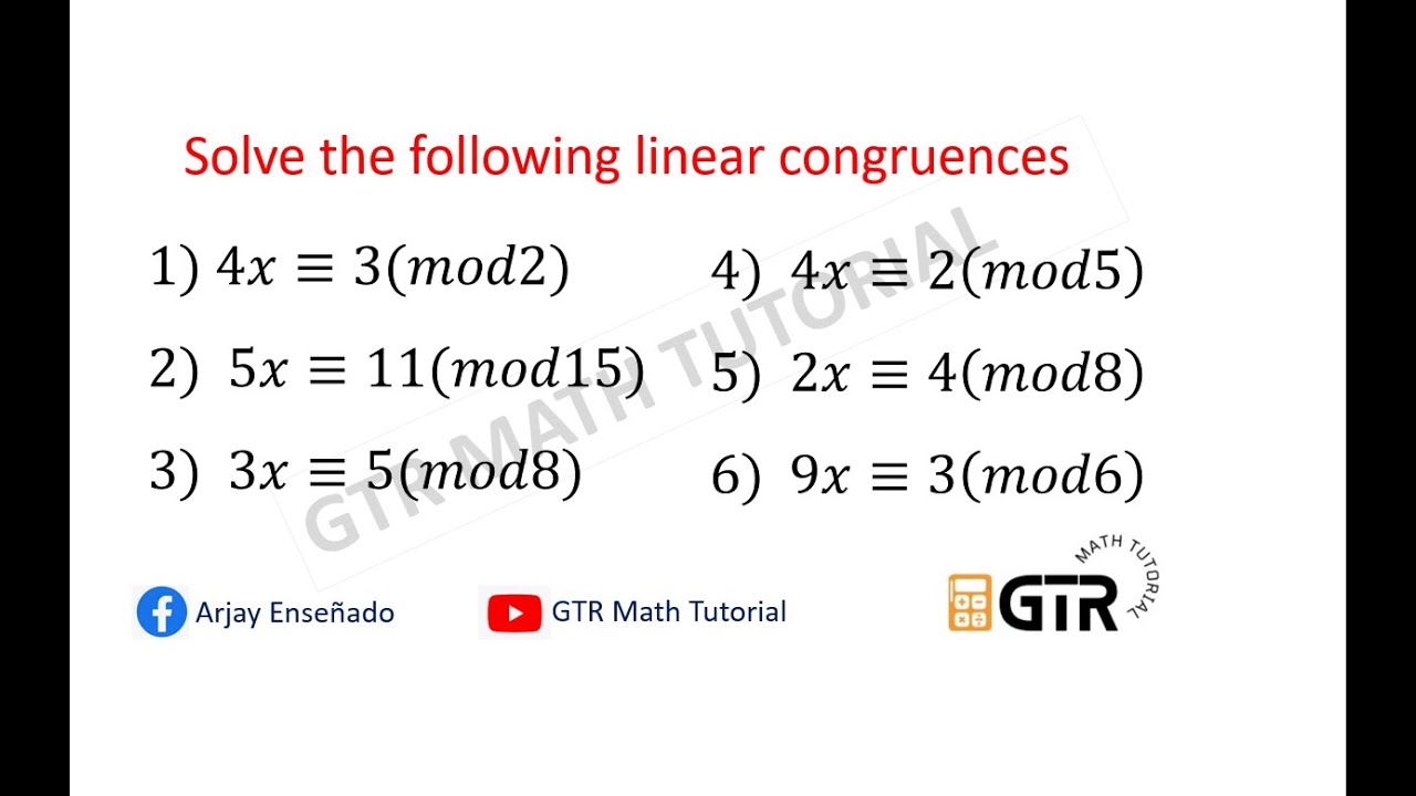 Solution of a Linear Congruence | Number Theory - YouTube