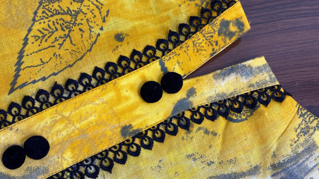 Easy & Beautiful placket v neck design| with lace febric baton ...